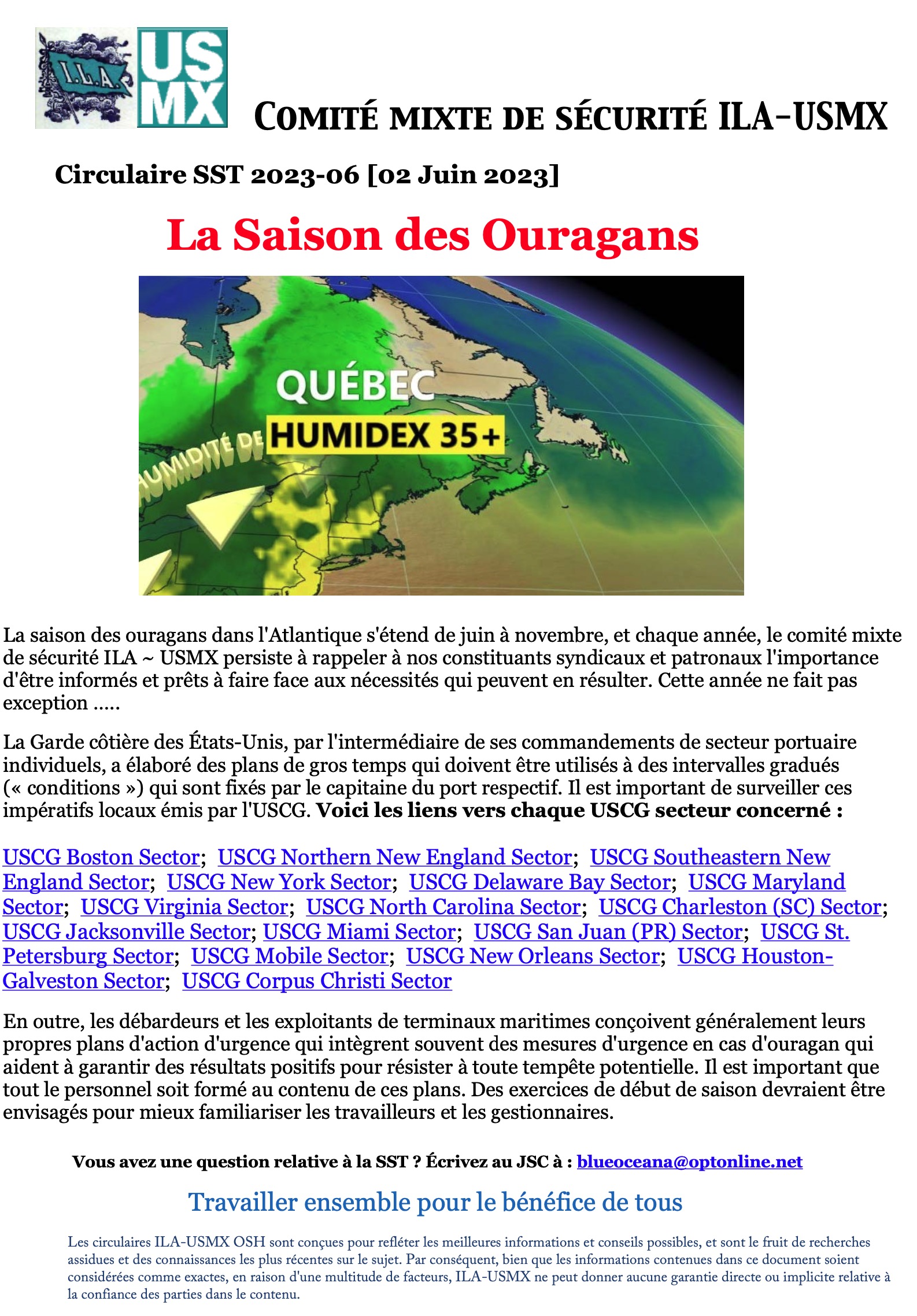 ILA-USMX Joint Safety Committee OSH Alert 2023-06: Hurricane Season ...
