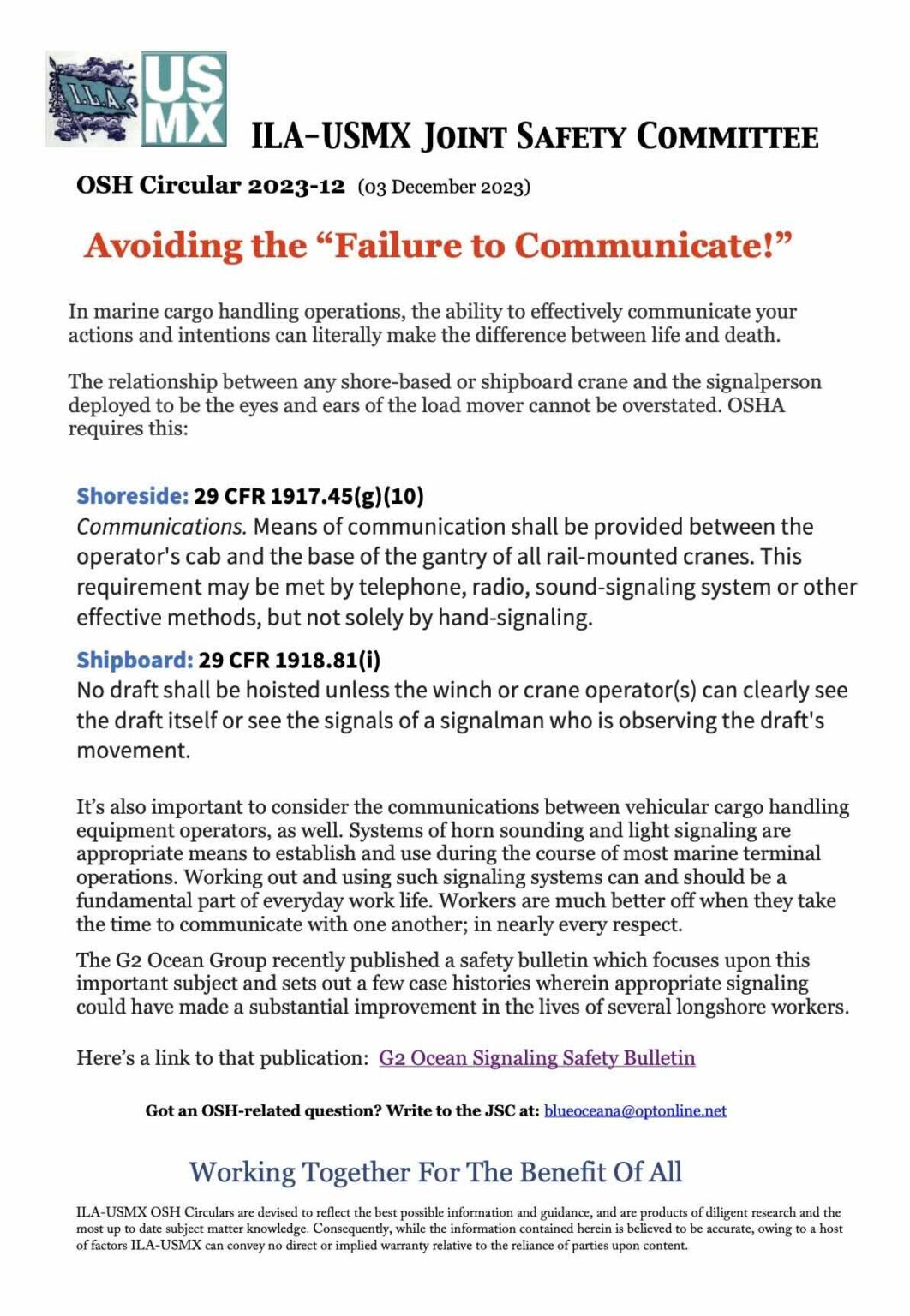 ILA-USMX Joint Safety Committee OSH Alert 2023-12: Avoiding the ...