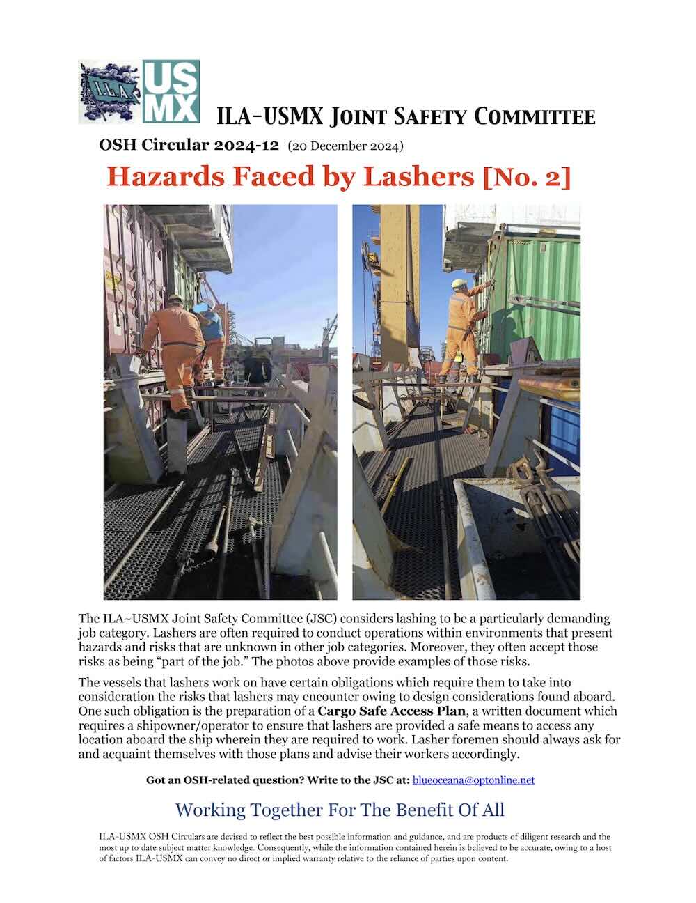 ILA-USMX Joint Safety Committee OSH Alert 2024-12: Hazards Faced by ...