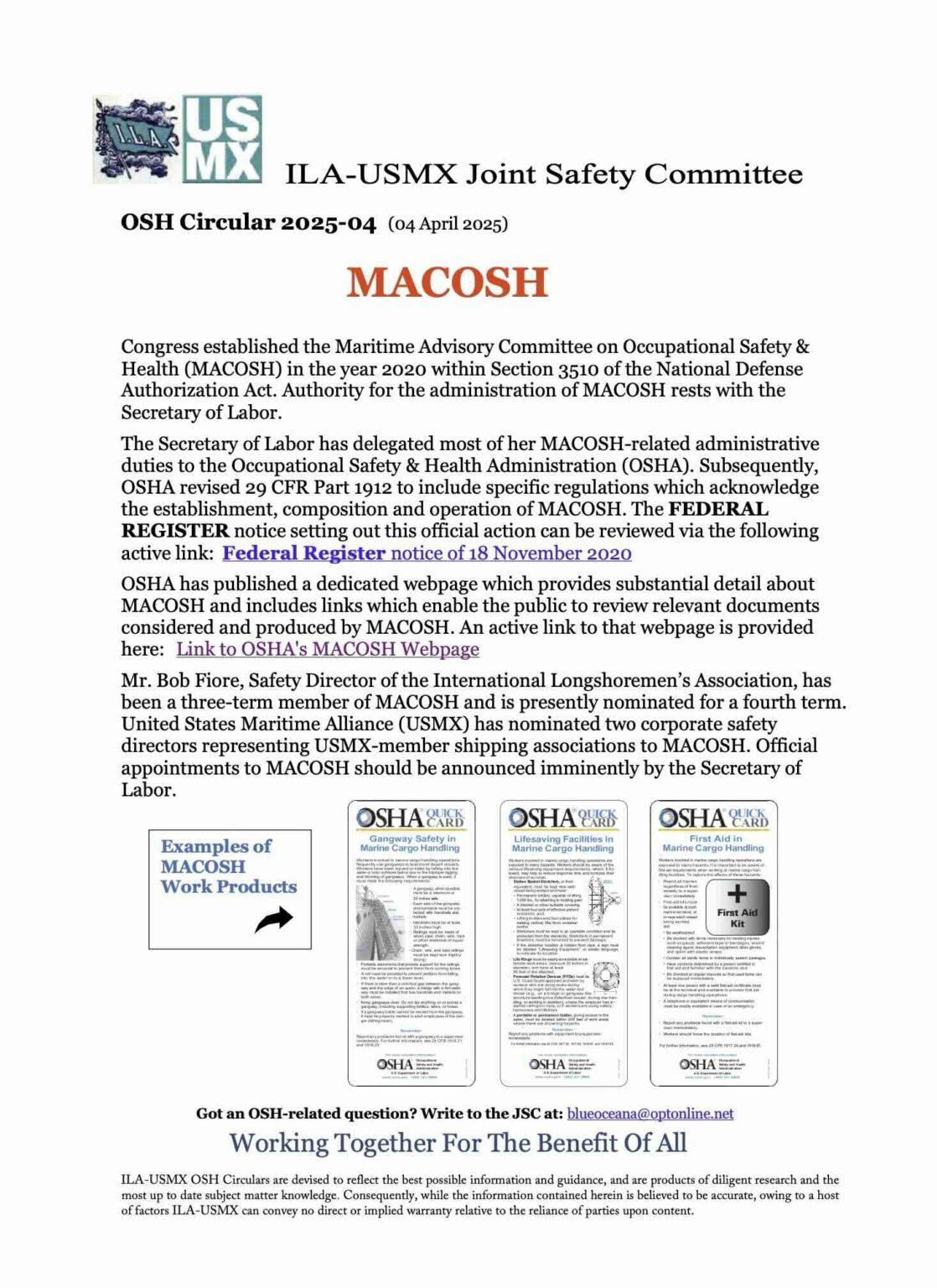 ILA-USMX Joint Safety Committee OSH Alert 2025-04: MACOSH – ILA Union