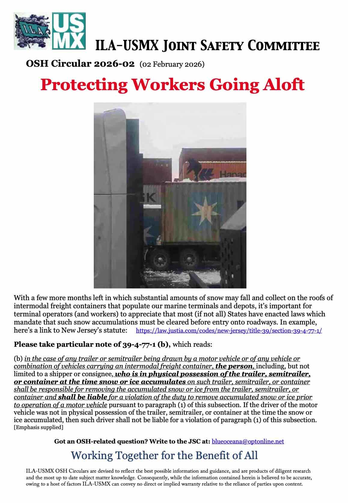 ILA-USMX Joint Safety Committee OSH Circular 2026-02: Protecting ...