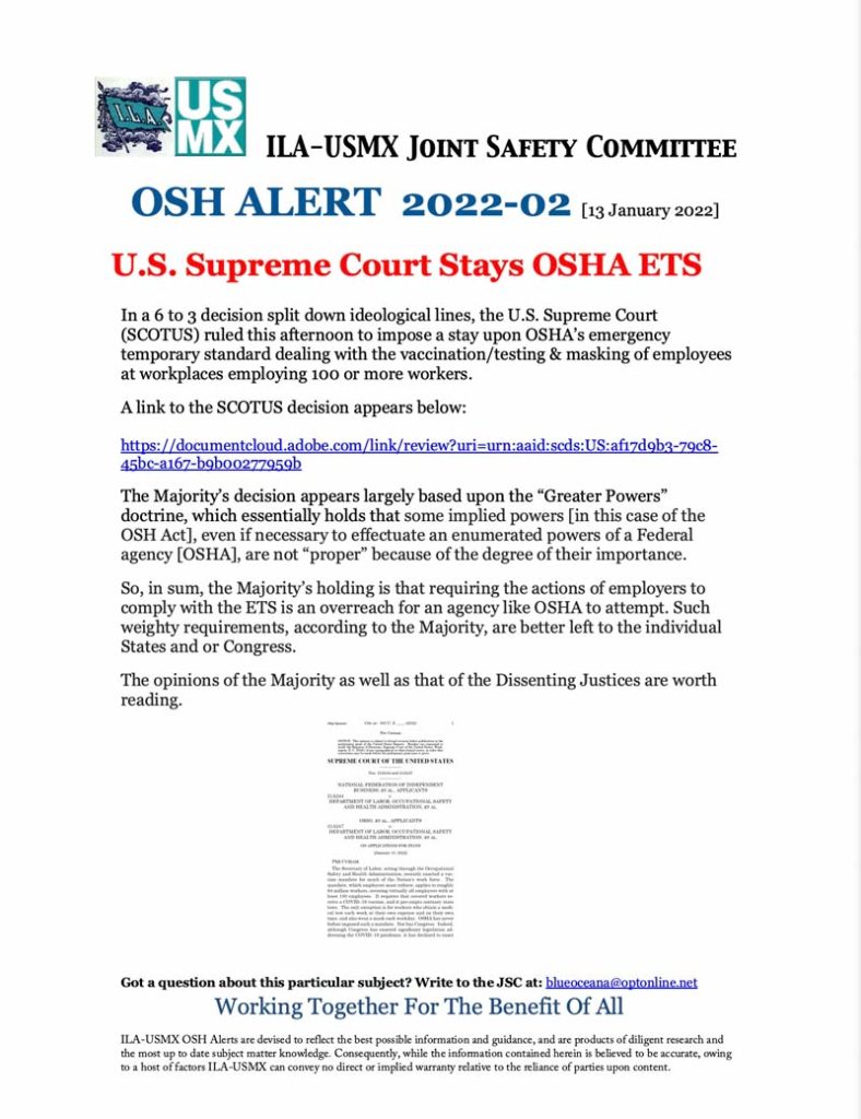ILA-USMX Joint Safety Committee OSH Alert 2022-1: U.S. Supreme Court ...