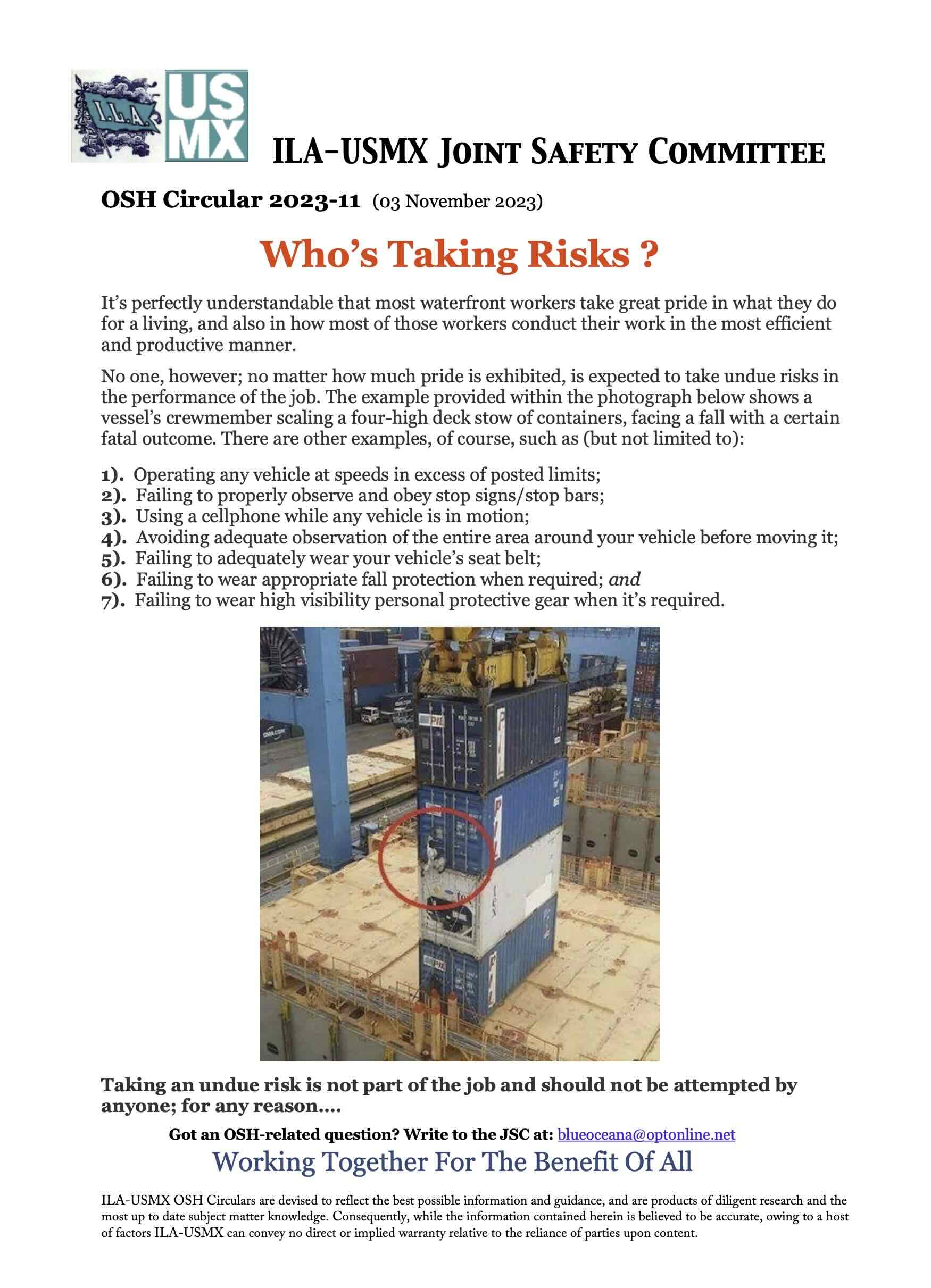 ILA-USMX Joint Safety Committee OSH Alert 2023-11: Who’s Taking Risks ...
