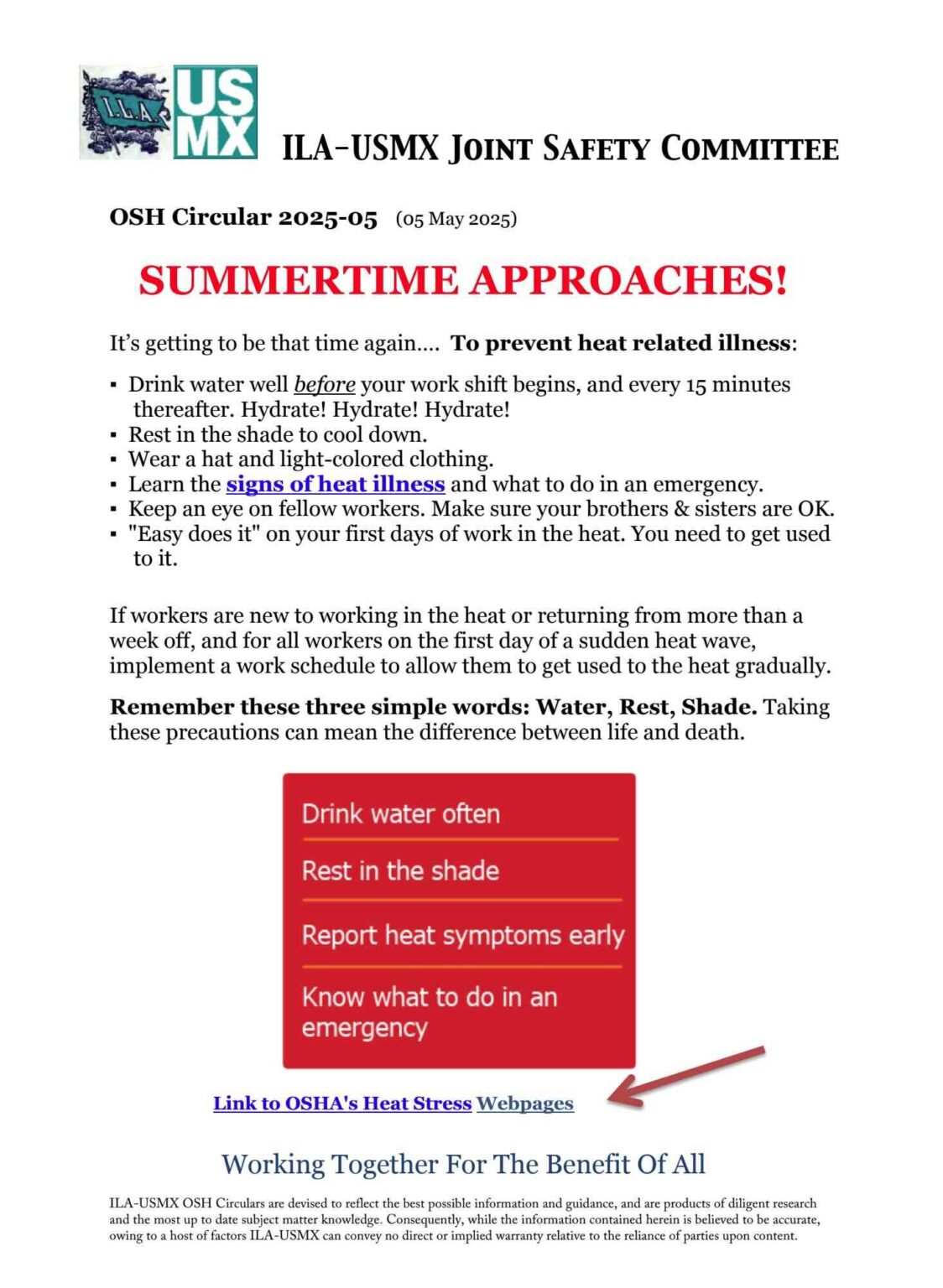 ILA-USMX Joint Safety Committee OSH Alert 2025-05: Summertime ...