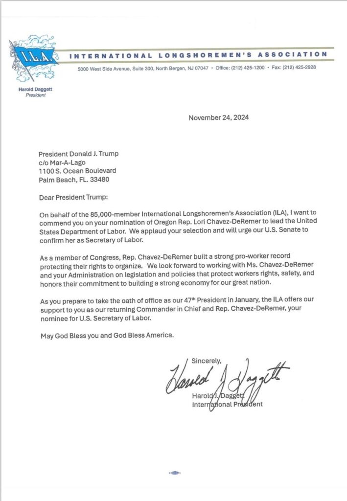 ILA President Harold Daggett Praises President Donald Trump On ...