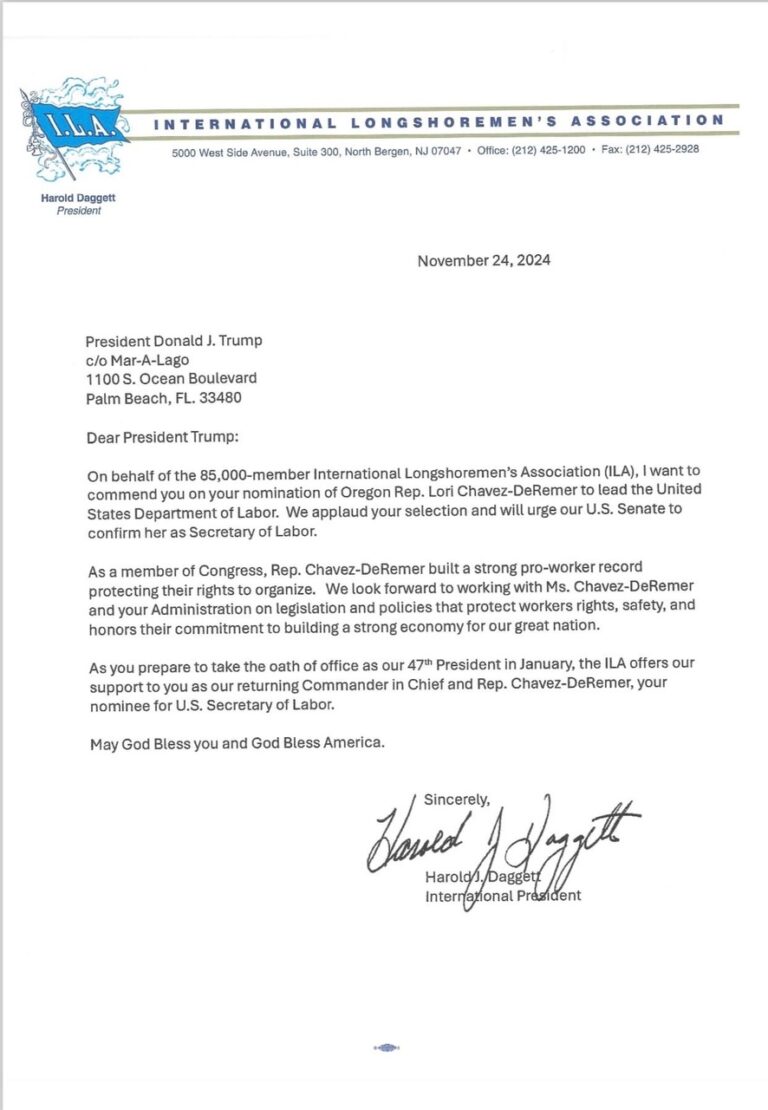 ILA President Harold Daggett Praises President Donald Trump On ...