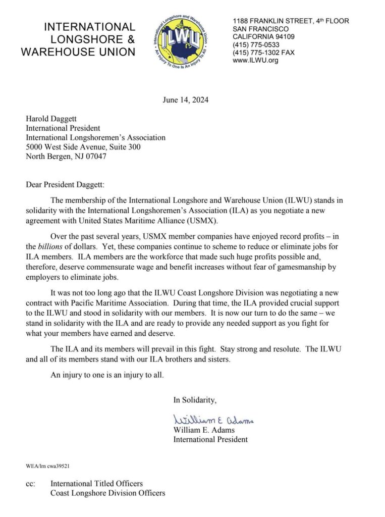 ILWU Leader Willie Adams Pledges: “ILWU and all of It Members Stand ...