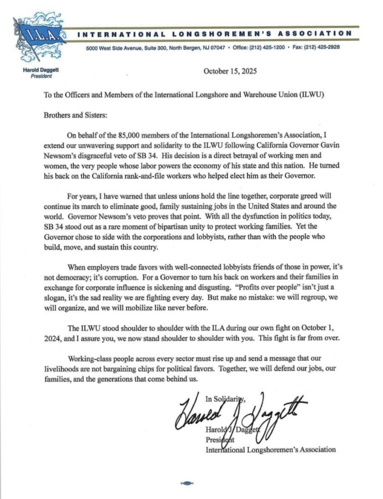 ILA President Harold Daggett Expresses “Unwavering Support and ...