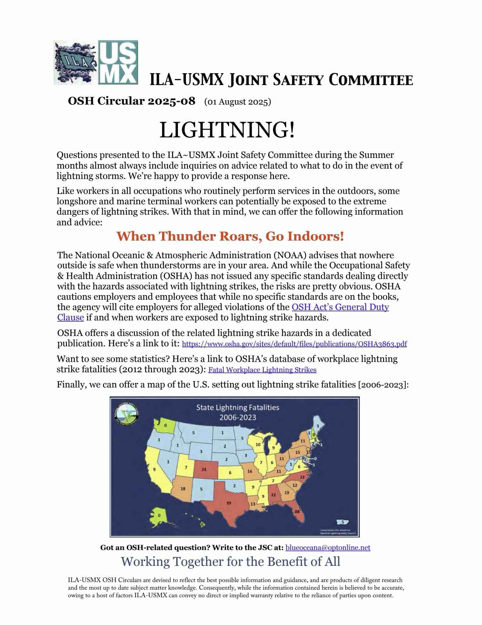 ILA-USMX Joint Safety Committee OSH Alert 2025-08: Lightning! – ILA Union