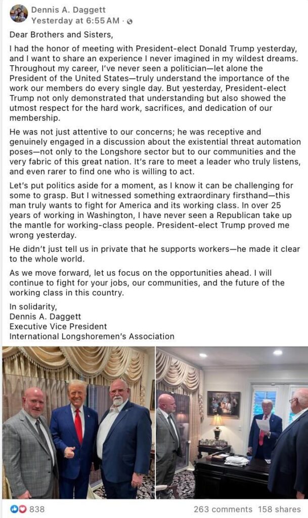 President-Elect Donald J. Trump Demonstrates Continued Support for ILA ...